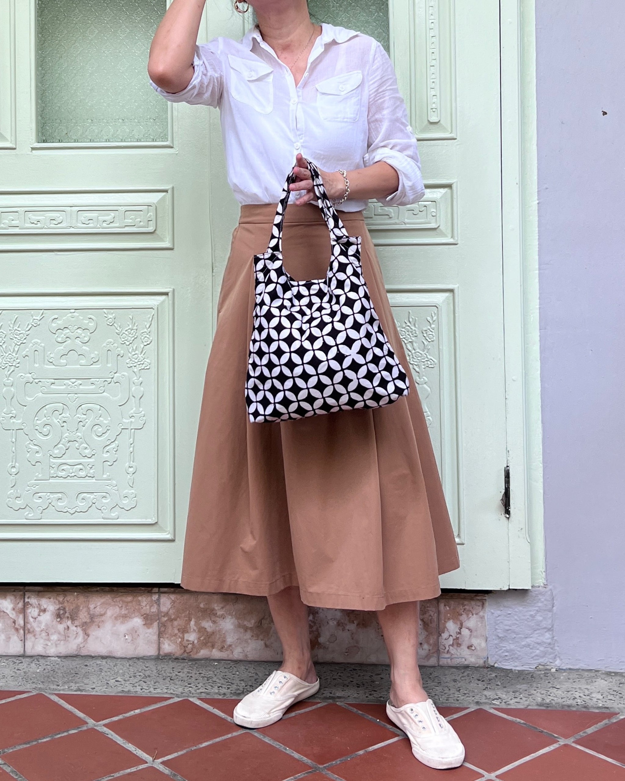 Peace Cotton Batik Bag - Black White Geometric – vine and branches